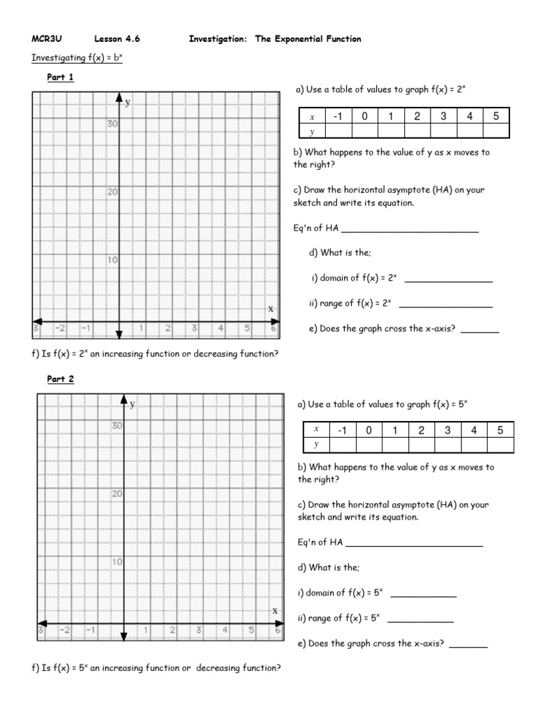 Investigating Exponential functionsWS | PDF | Function (Mathematics ...