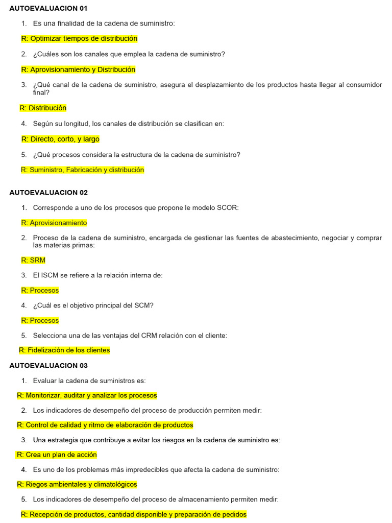 Autoevaluaciones - Adminst. de La Cadena de Suministro | PDF