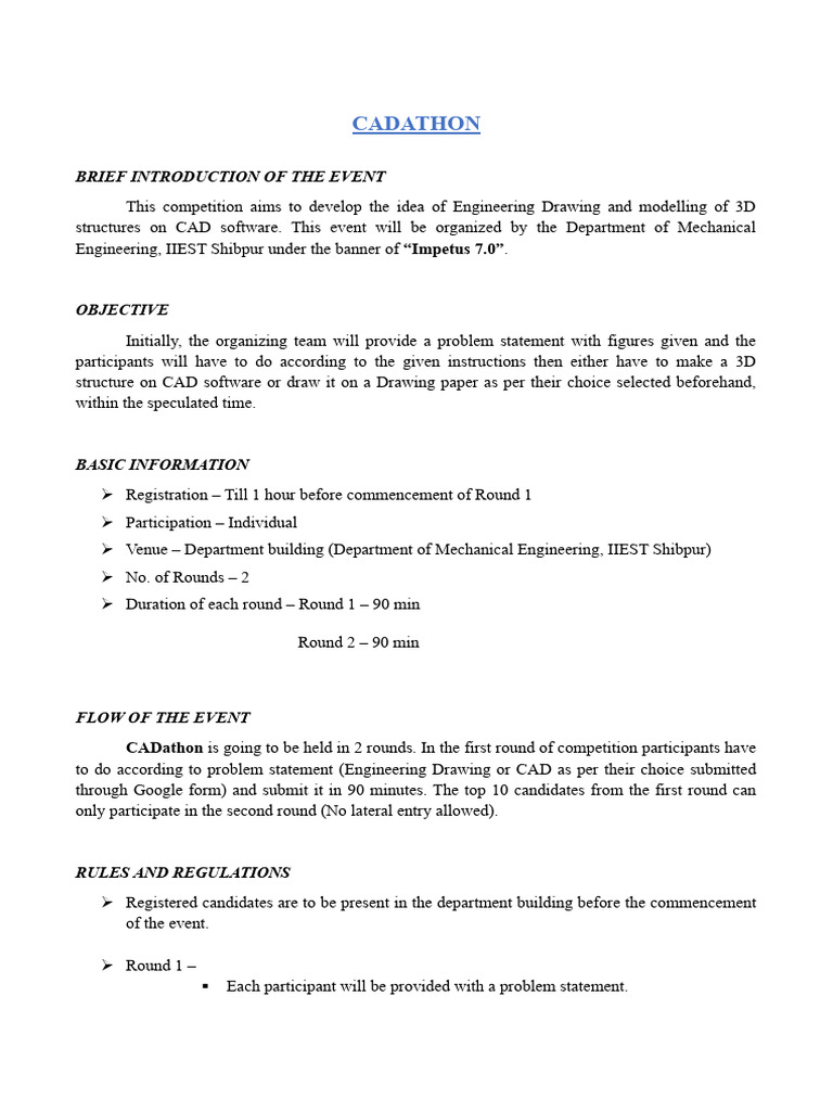 CADATHON Rulebook | PDF | Computer Aided Design | Computing