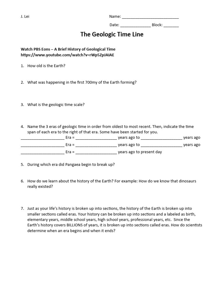 The Geologic Time Line Worksheet | PDF | Science & Mathematics