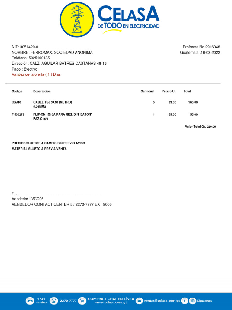 Cotización de Celasa. | PDF