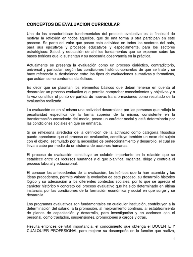 Conceptos de Evaluacion Curricular | PDF | Evaluación | Plan de estudios