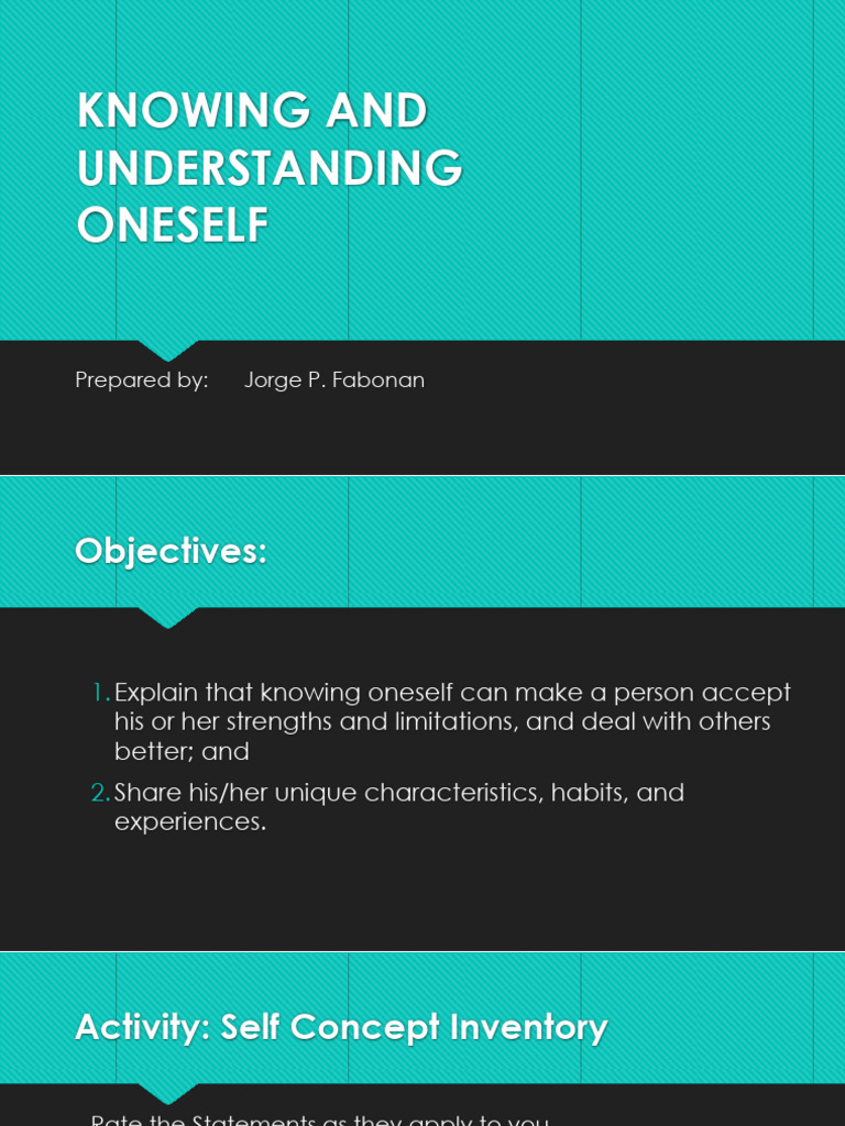 Knowing and Understanding Oneself | PDF | Self Concept | Self Esteem