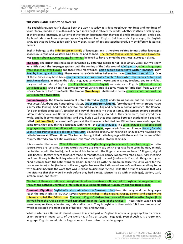Origins and Evolution of English Language | PDF | English Language | Celts