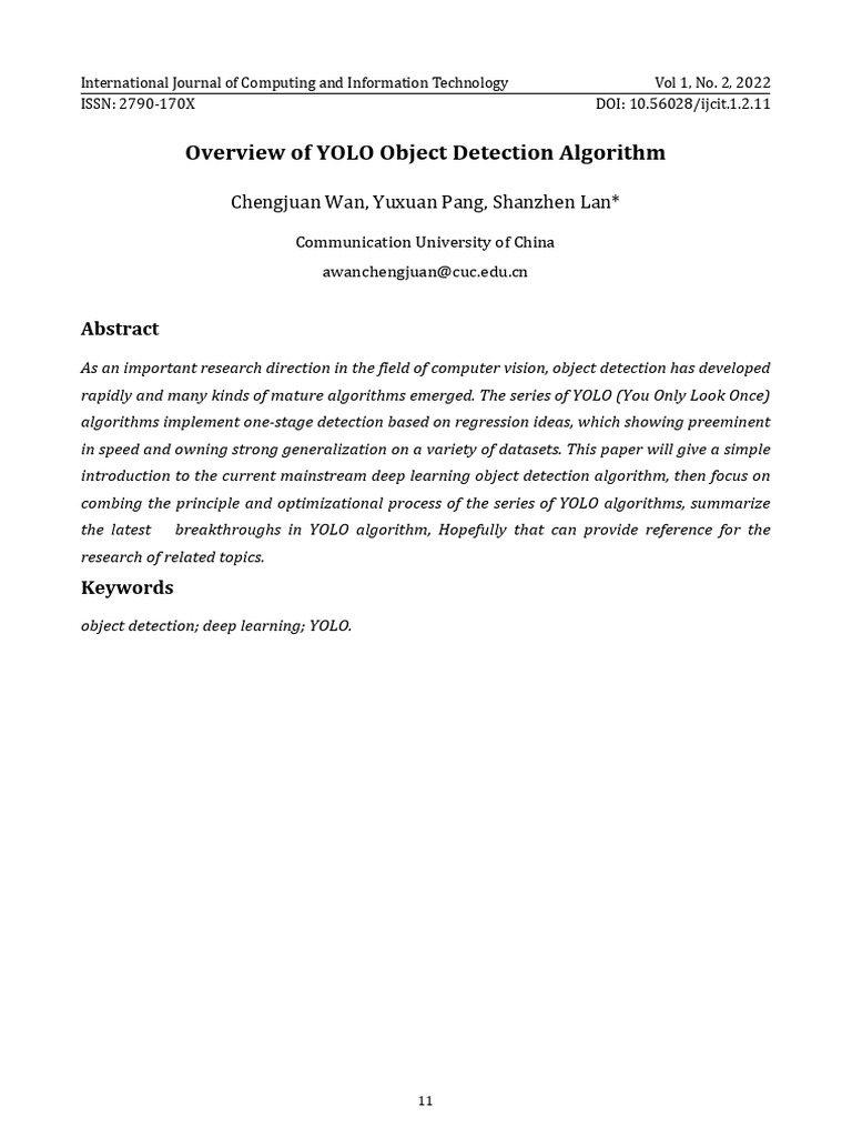 Overview of YOLO ObjectDetectionAlgorithm | PDF | Applied Mathematics | Learning
