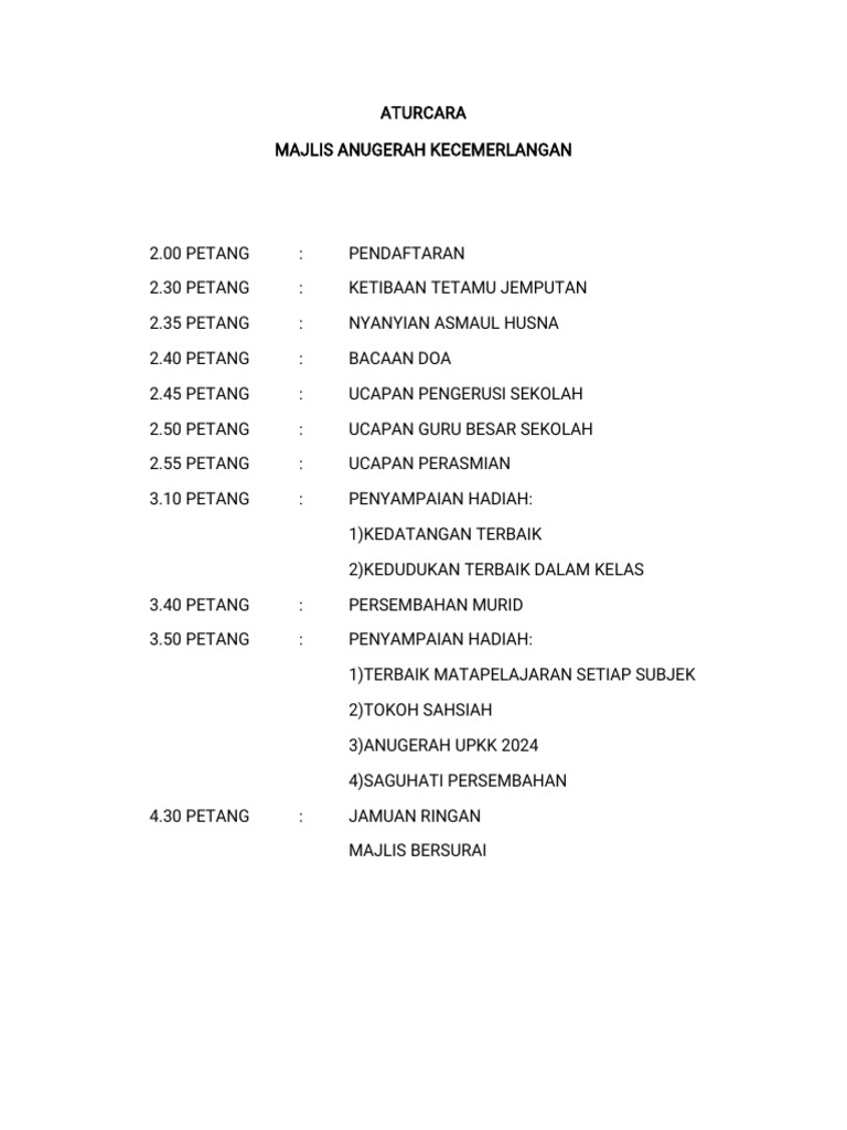 Aturcara Majlis Anugerah Kecemerlangan 2023-Wps Office | PDF Aturcara Majlis Anugerah Kecemerlangan 2023-Wps Office | PDF