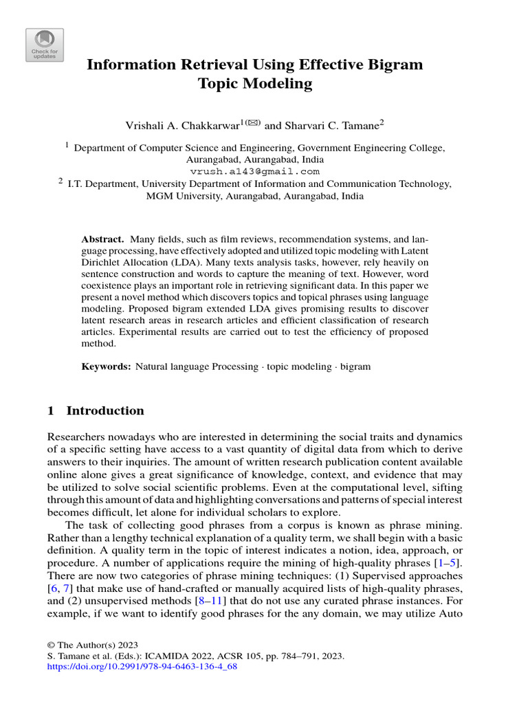 Information Retrieval Using Effective Bigram Topic Modeling | PDF | Computing | Cybernetics