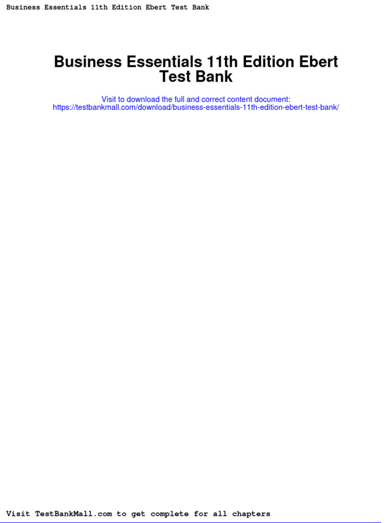 Full Business Essentials 11Th Edition Ebert Test Bank PDF Docx Full ...