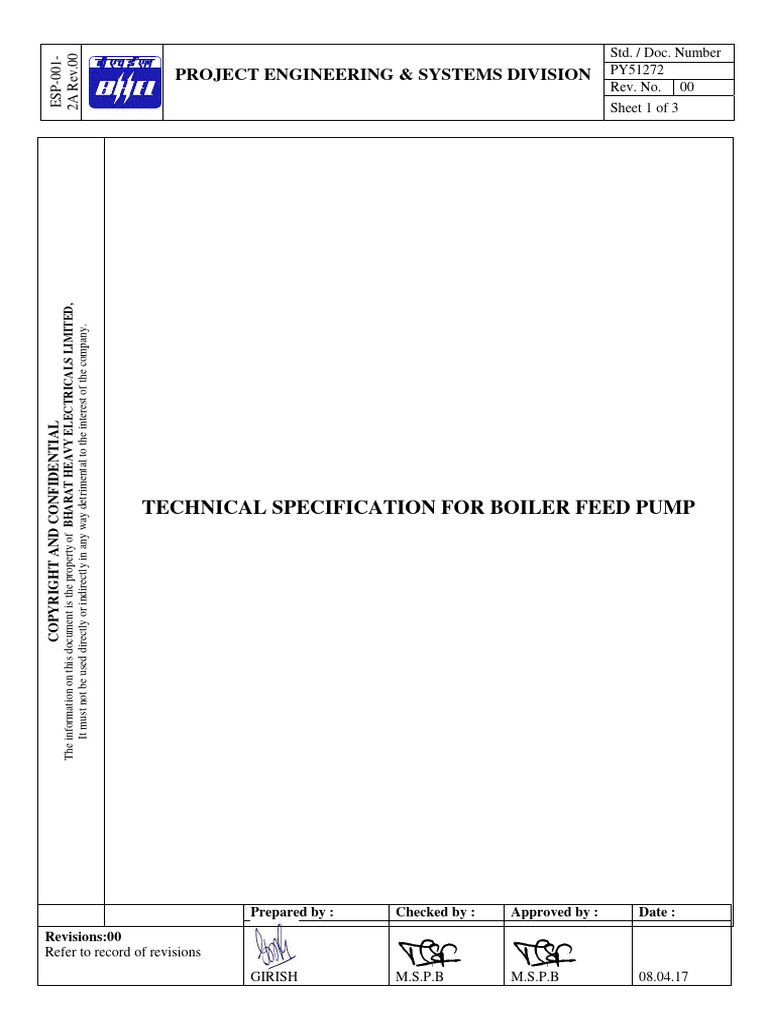 Volume II Technical Purchase Specification For Boiler Feed Pump Assembly For RFCL 1496063644 ...