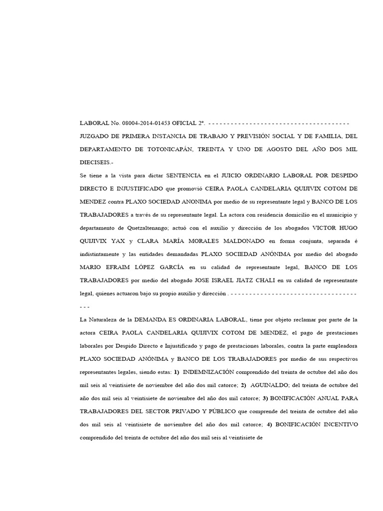 SENTENCIA ORDINARIA LABORAL | PDF | Salario | Derecho laboral