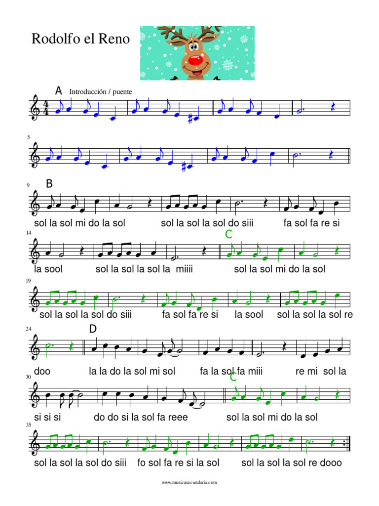Rodolfo El Reno - Flauta - Dulce en Do | PDF | Personajes de vacaciones ...
