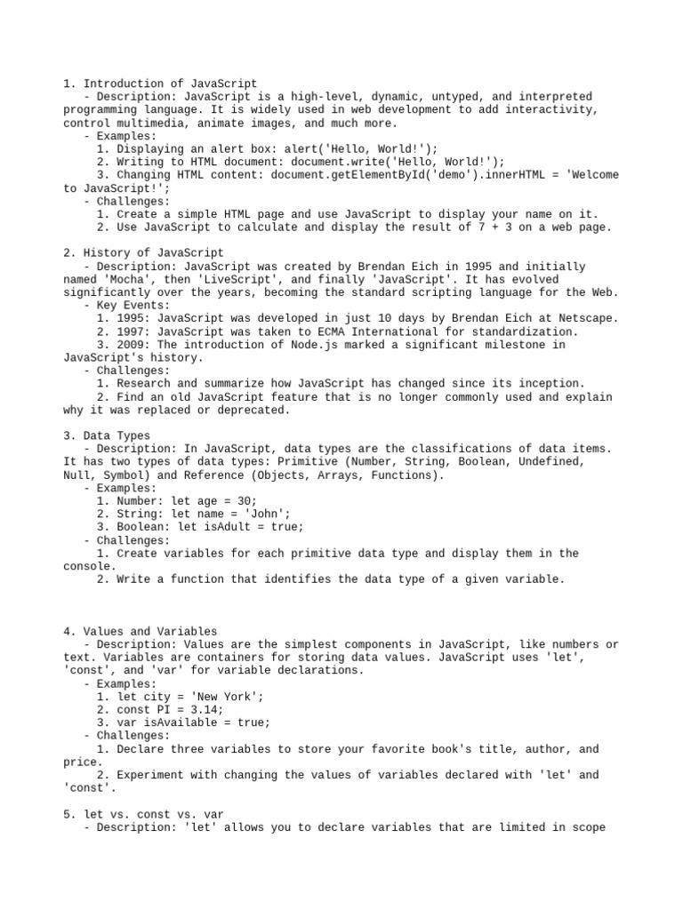 Javascript Course Notes With Examples Pdf Java Script Anonymous