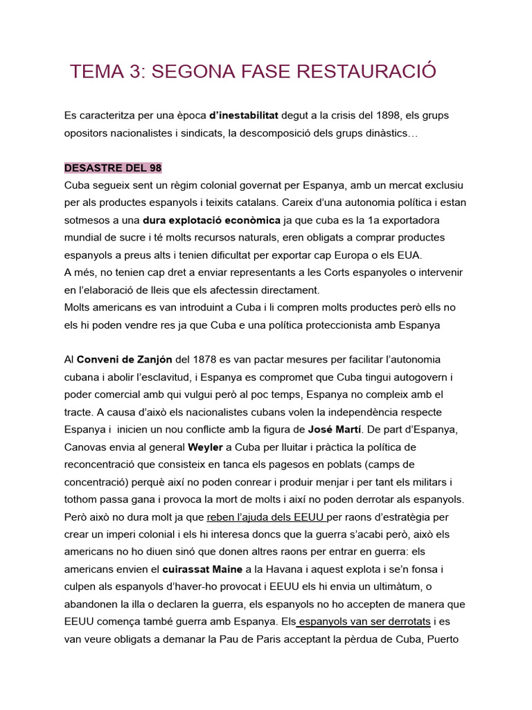 Tema 3 - Segona Fase Restauració | PDF