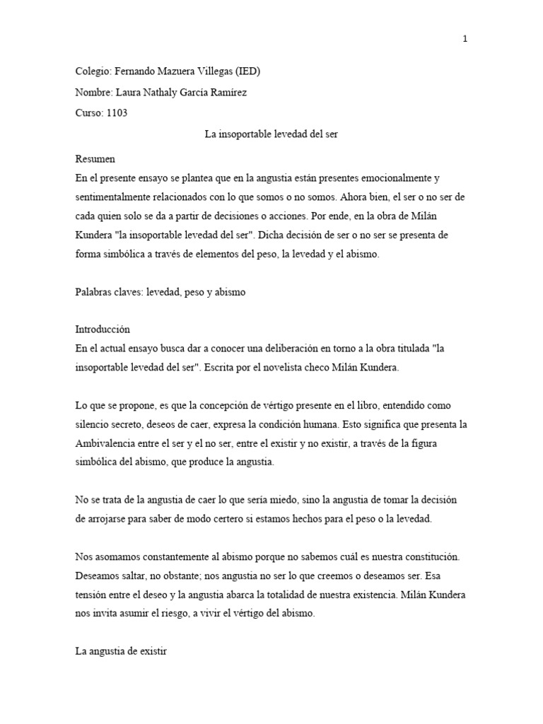Análisis de "La insoportable levedad" | PDF | Alma | Temor