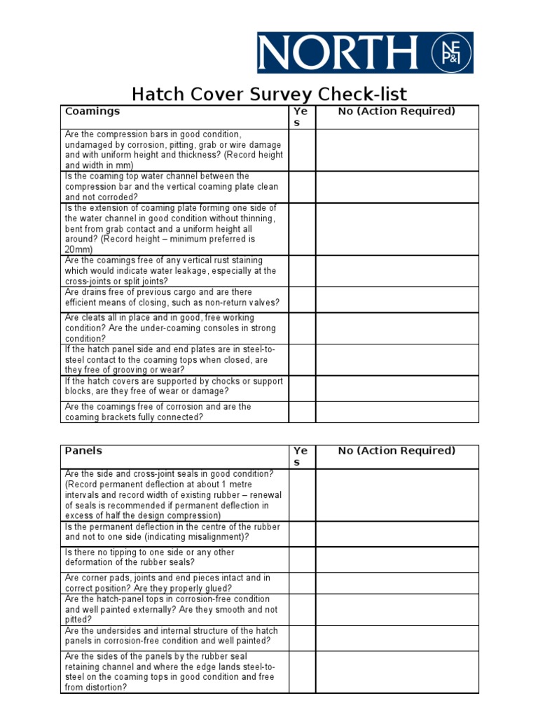 Hatch Cover Survey Check-List | PDF | Corrosion | Building Engineering