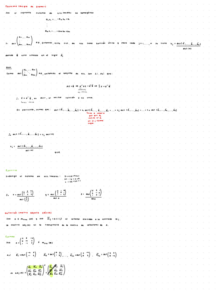 Teorema de Cramer y Matrices Adjuntas | PDF | Análisis matemático ...