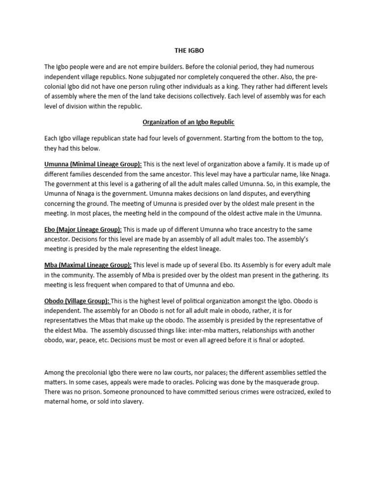 The Igbo | PDF | Igbo People