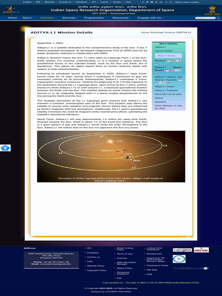ADITYA-L1 Mission Details | PDF | Orbit | Outer Space