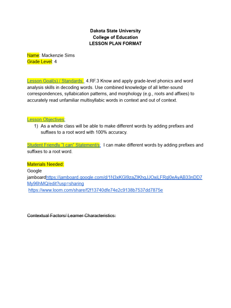 Mackenzie Sims 456 Multisyllabic Decoding Dsu Lesson Plan Template - Modified | PDF | Word | Phonics