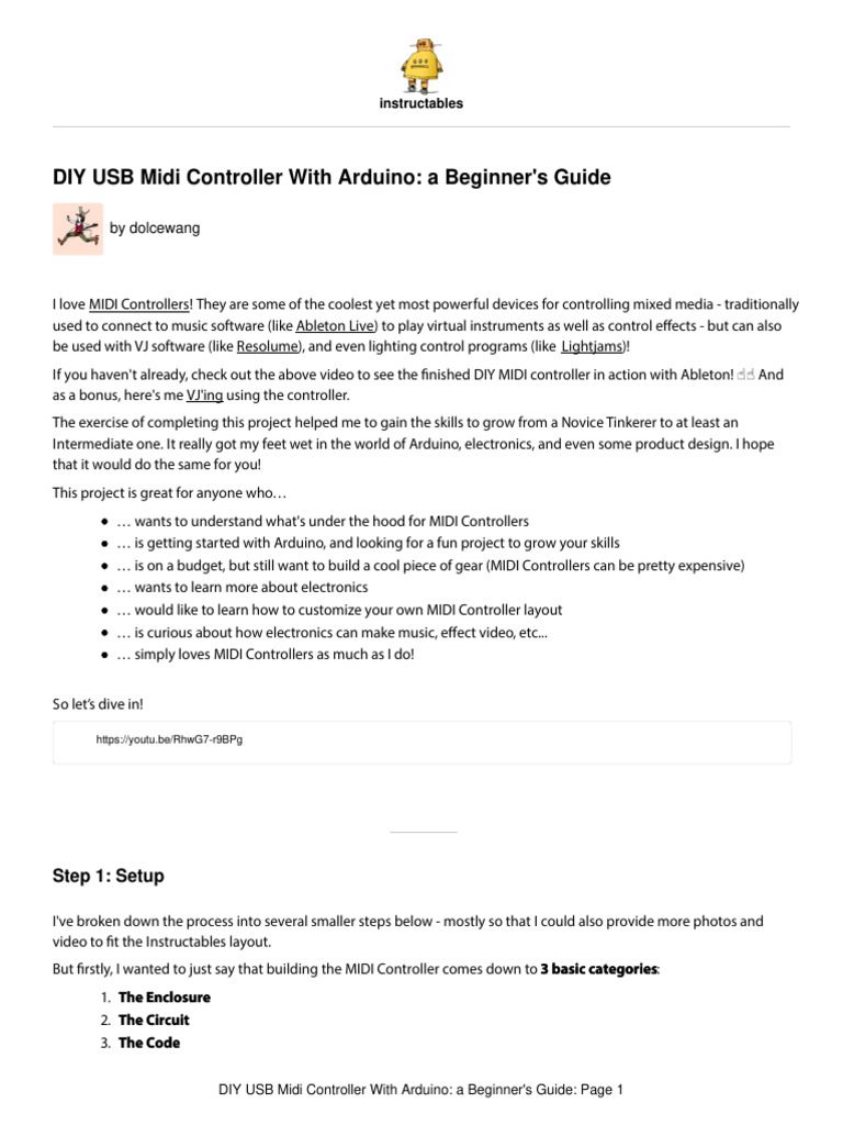 Diy Usb Midi Controller With Arduino A Beginners G Download Free Pdf Arduino Soldering