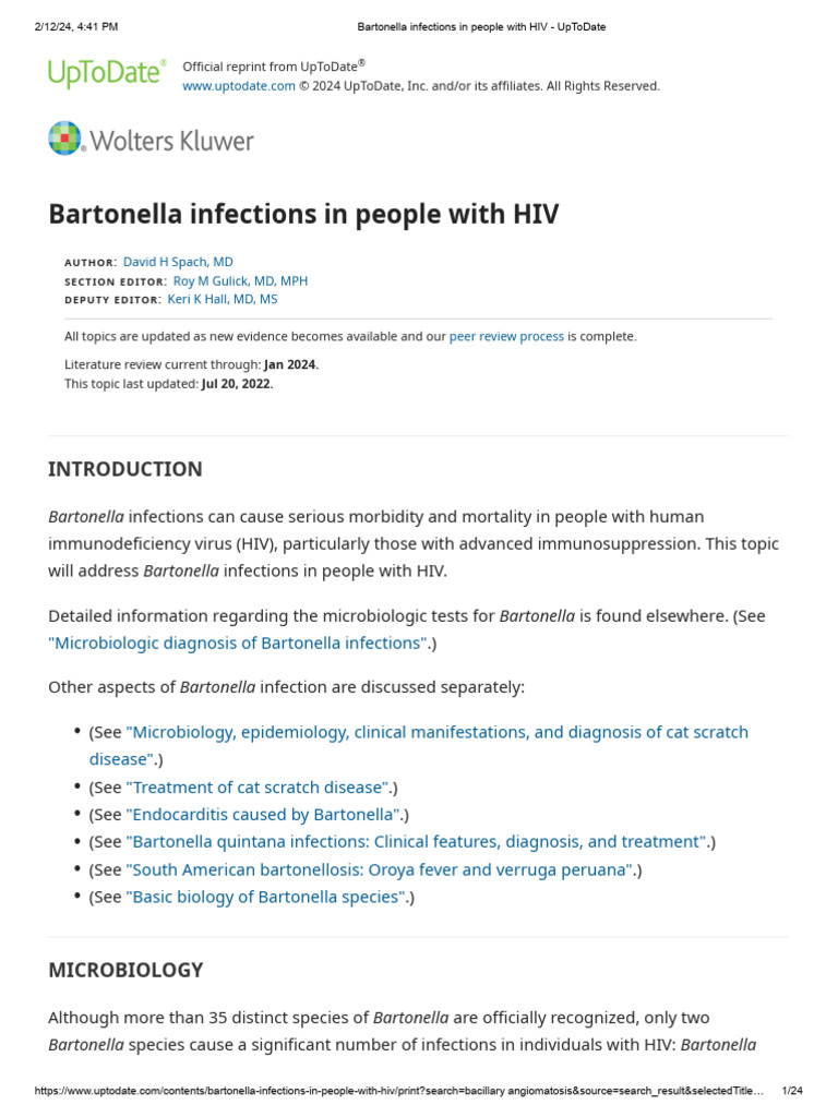 Bartonella Infections in People With HIV - UpToDate | PDF | Infection | Hiv