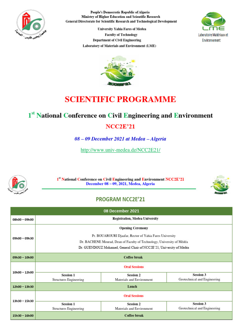 Programme Final NCC2E'21 | PDF | Materials | Civil Engineering