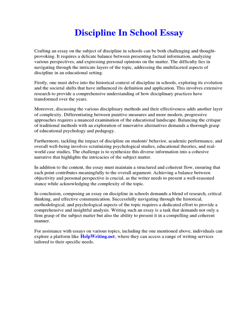Discipline in School Essay | PDF | Essays | Psychology