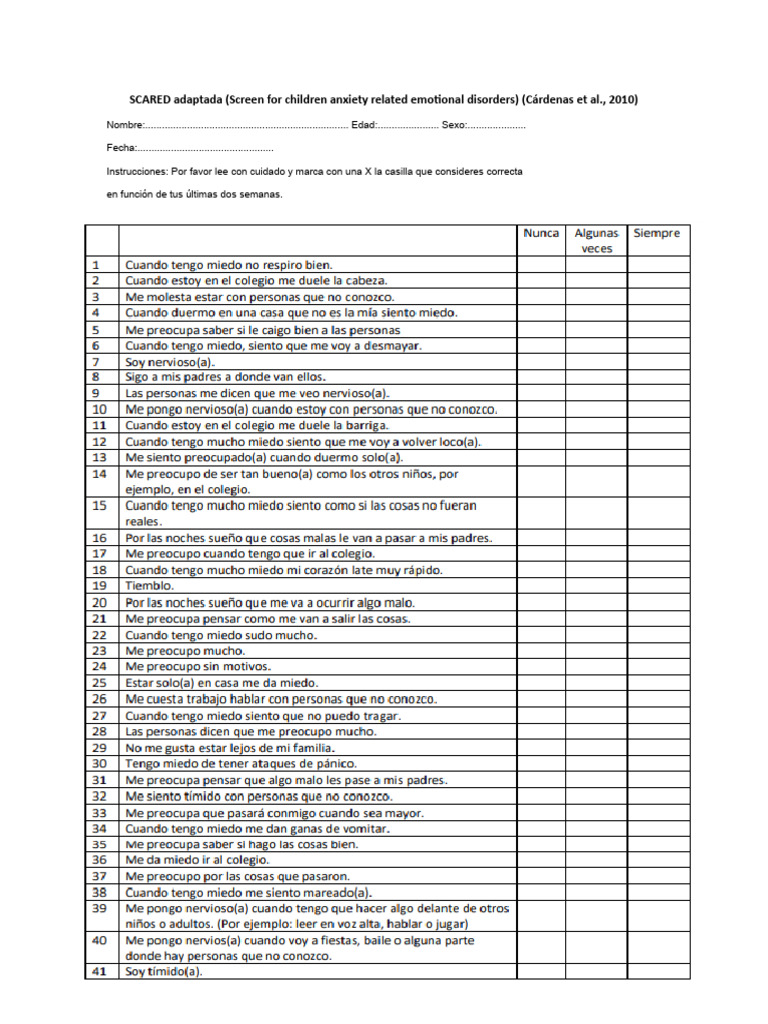 ESCALA SCARED Adaptada | PDF