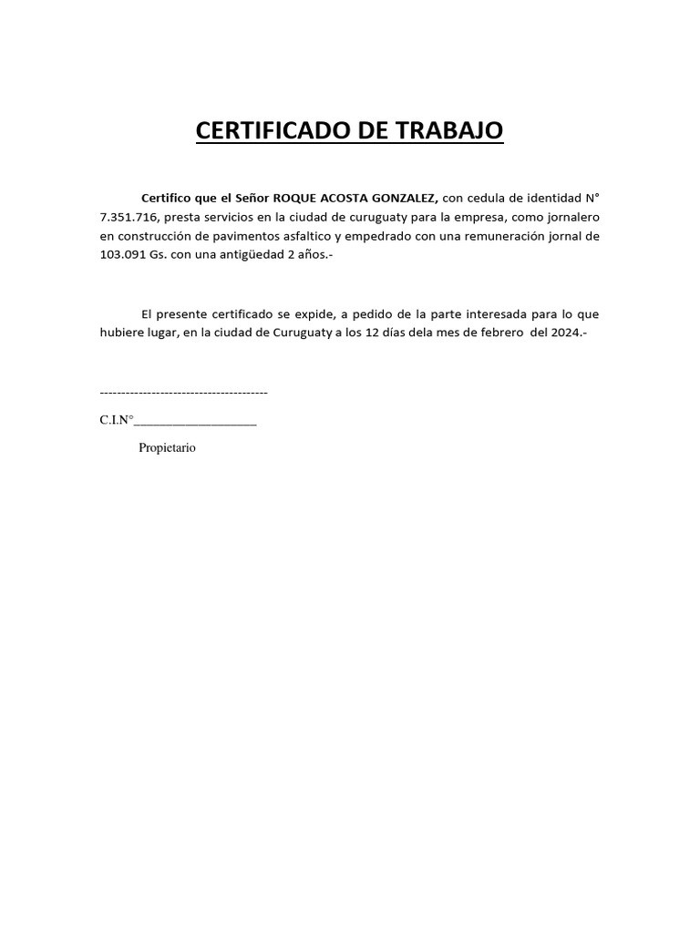 modelo de certificado de trabajo | PDF