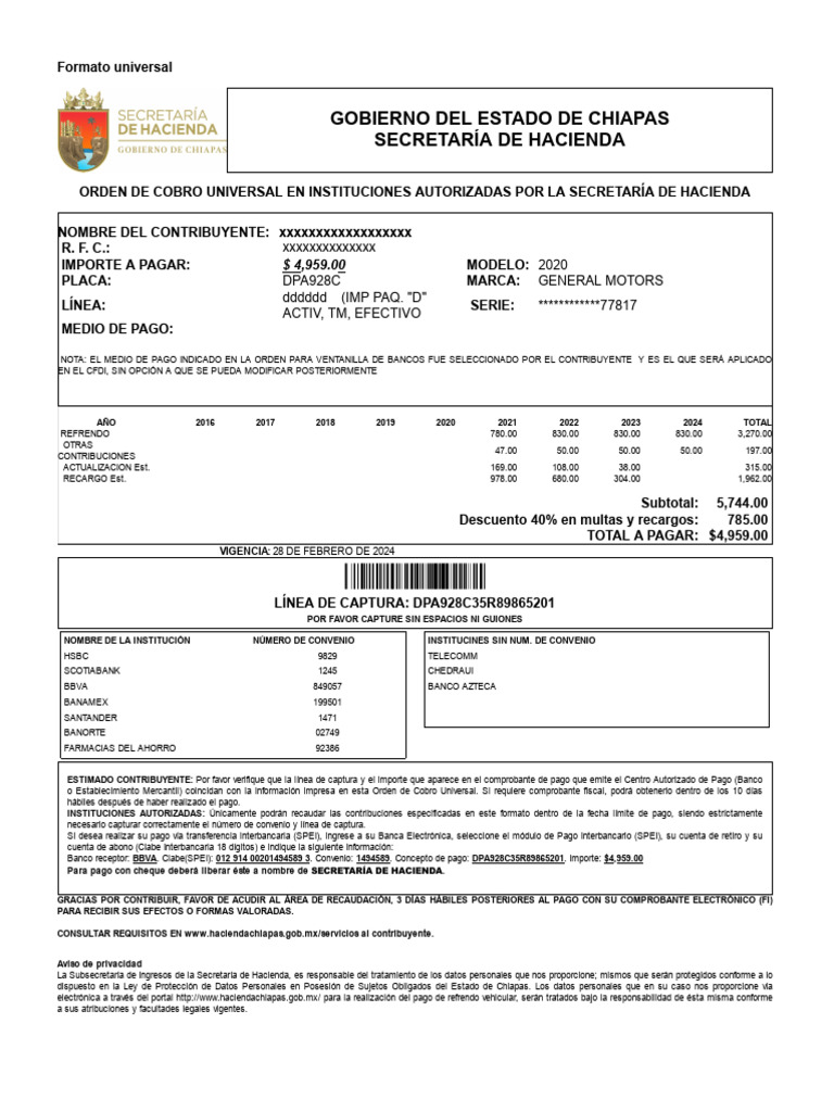 Pago Tenencia Chiapas | PDF