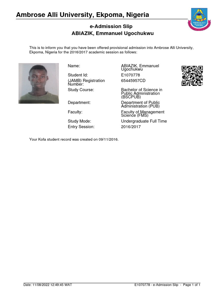 Admission Slip | PDF