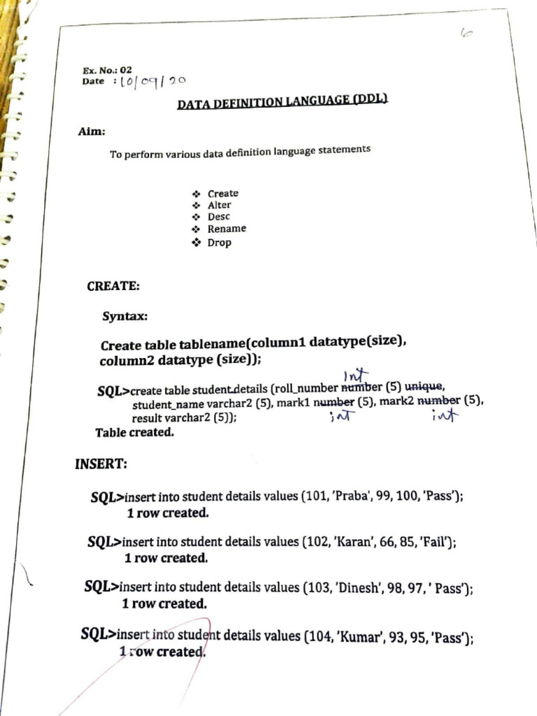 DDL SQL Statements for Student Table | PDF