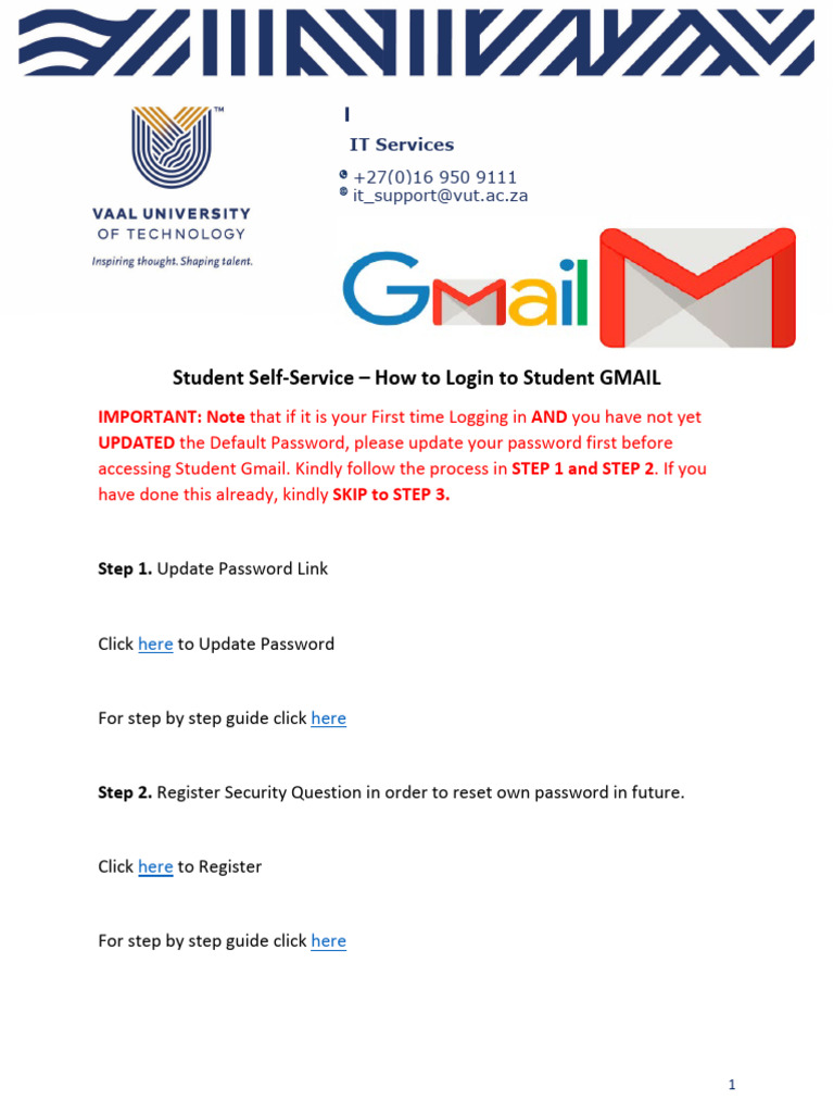 Student Gmail Login Guide for VUT | PDF | Career & Growth | Self ...
