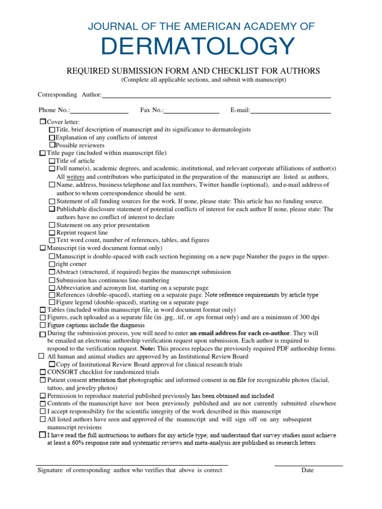 JAAD Author Submission Checklist | PDF | Institutional Review Board