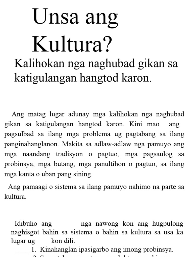 Kalihokan Nga Naghubad Gikan Sa Katigulangan Hangtod Karon | PDF