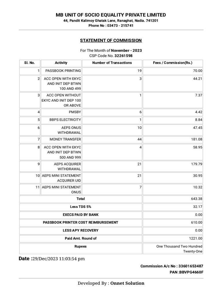 Statement of Commision | Download Free PDF | Financial Technology ...