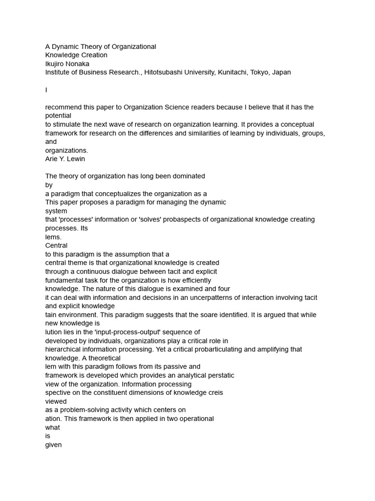1 - A Dynamic Theory of Organizational | PDF | Tacit Knowledge | Knowledge