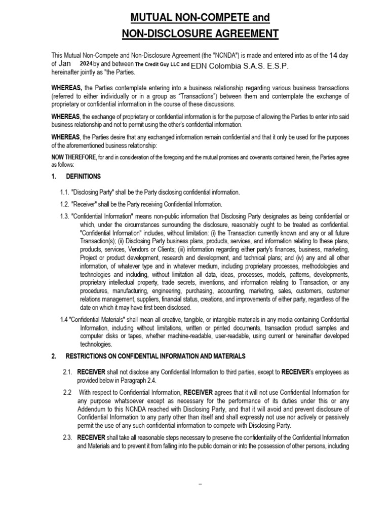 Mutual Non-Compete & NDA Agreement | PDF | Legal Remedy | Discovery (Law)