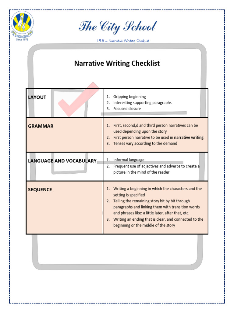 1.9.6 - Narrative Writing Checklist | PDF