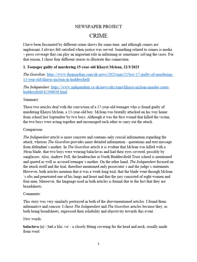 Newspaper Project | PDF | The Guardian | Crimes