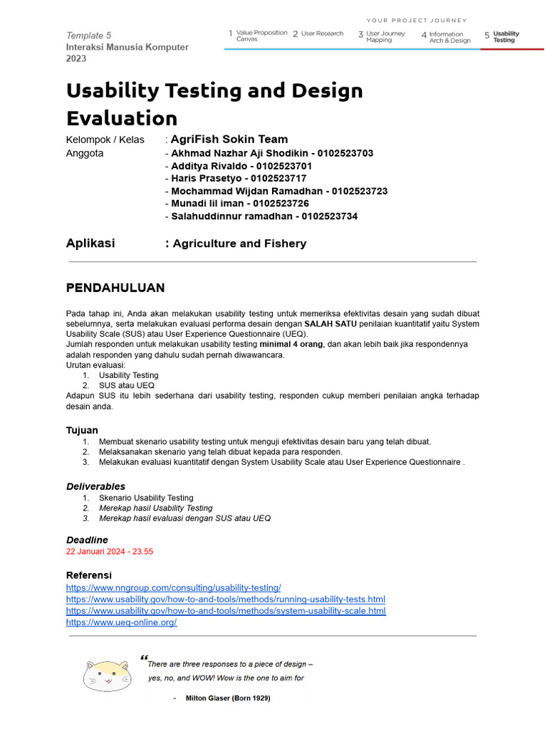 Template 5 - Usability Testing and UEQ - SUS - AgriFish Sokin Team | PDF
