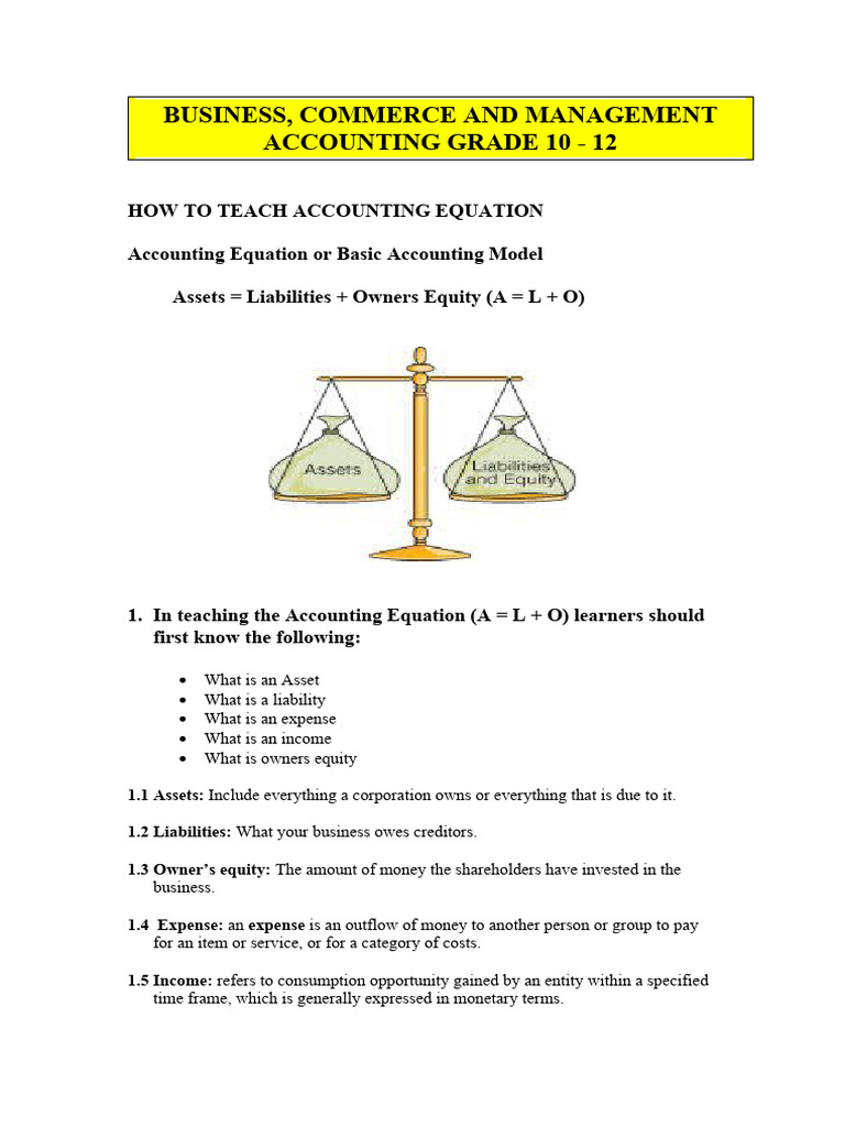Accounting Grade 10 - 12 How To Teach Acc Equation | PDF | Debits And Credits | Equity (Finance)