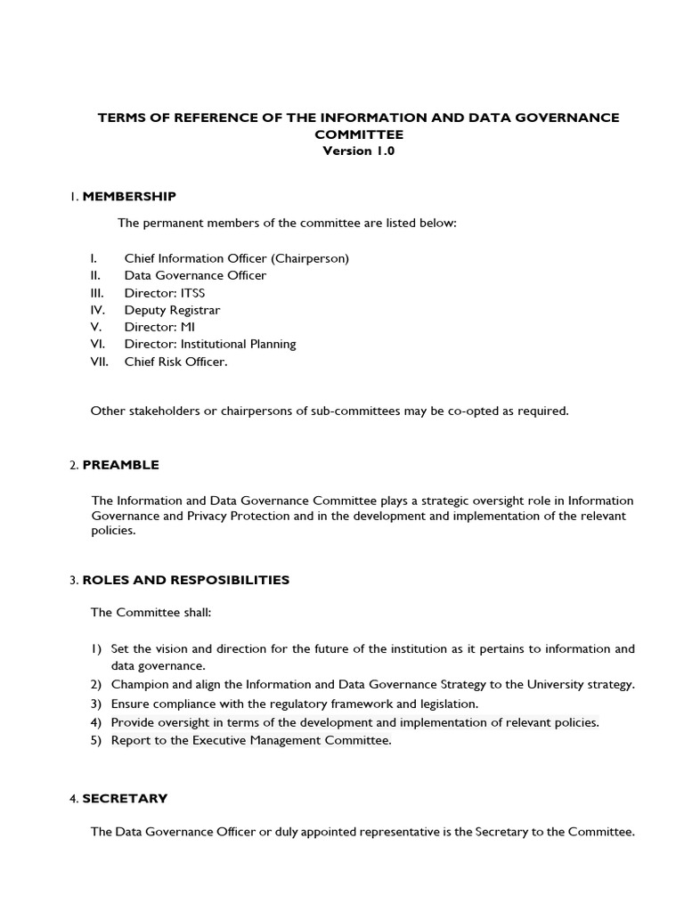 Data Governance Committee | PDF | Information Security | Governance