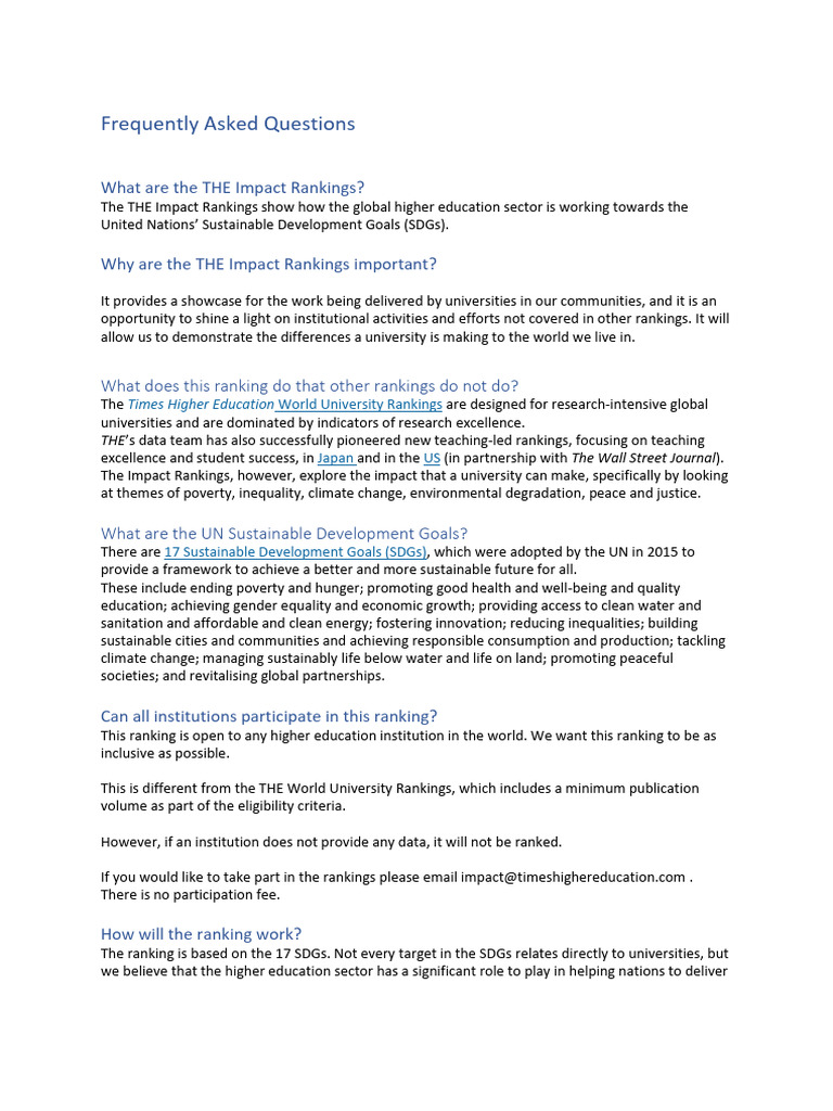 THE Impact Rankings Guide | PDF | Academic Degree | Sustainability