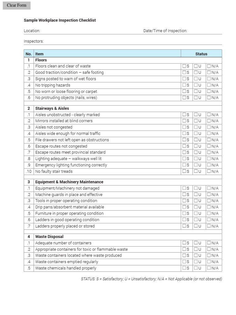 Sample Workplace Inspection Checklist R | Download Free PDF | Stairs ...