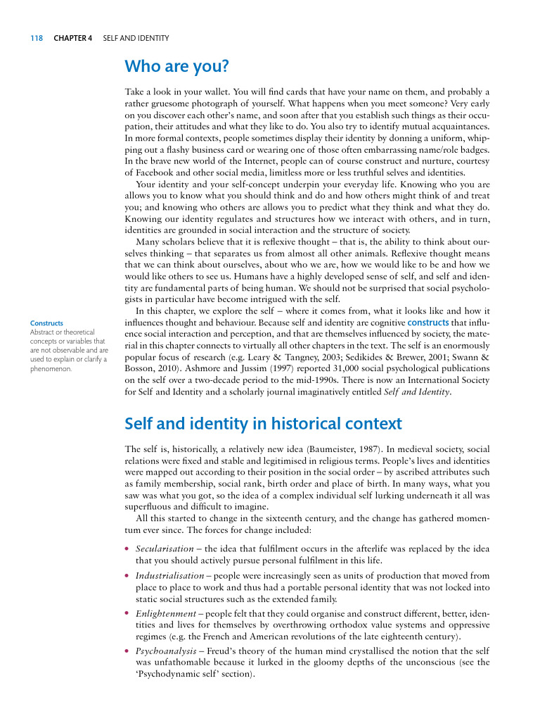 Self and Identity Intro | PDF | Metaphysics Of Mind | Psychology