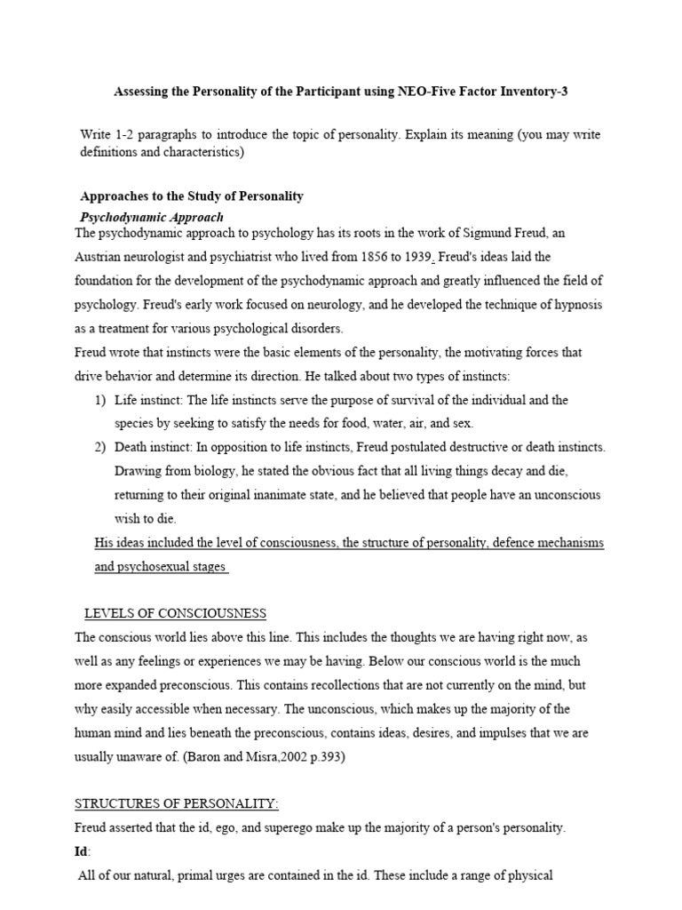 Outline For Writing Personality Test Report | PDF | Id | Self Efficacy