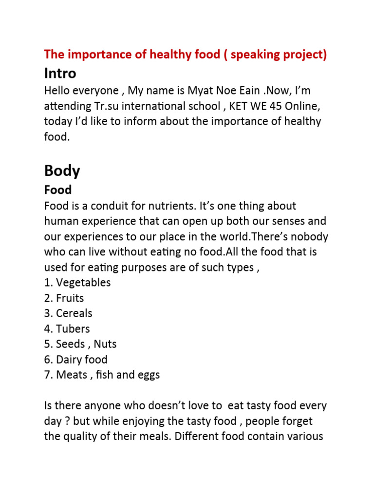 The Importance of Healthy Food | PDF | Foods | Healthy Diet