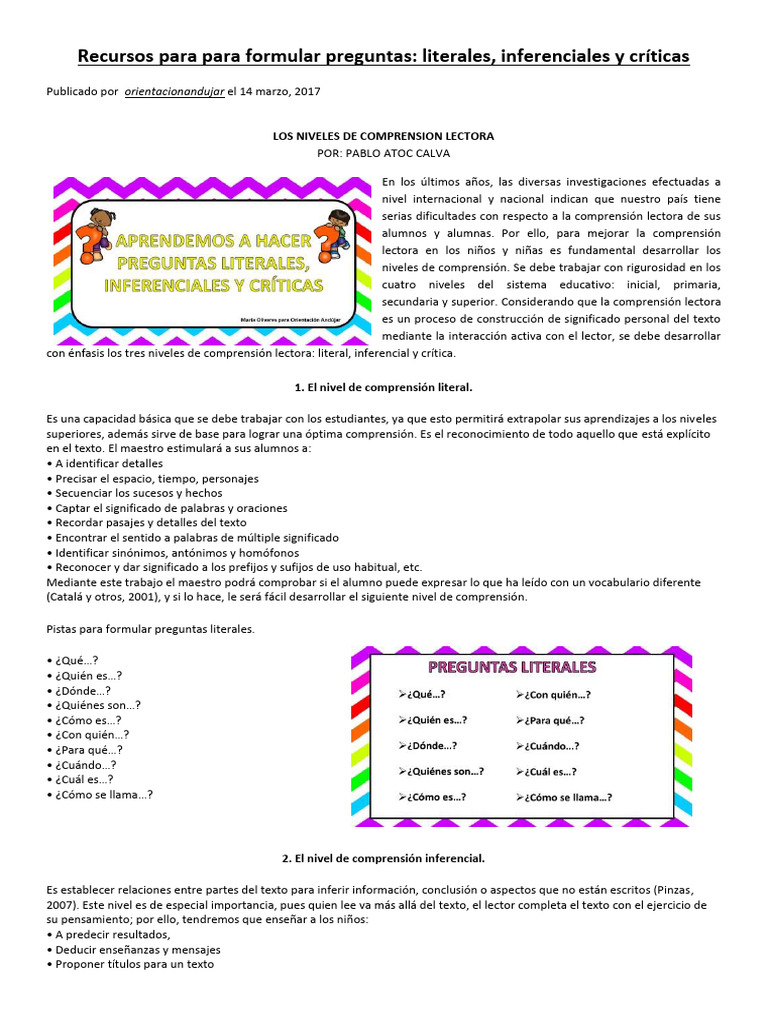 Recursos Para Para Formular Preguntas | PDF | Comprensión lectora ...