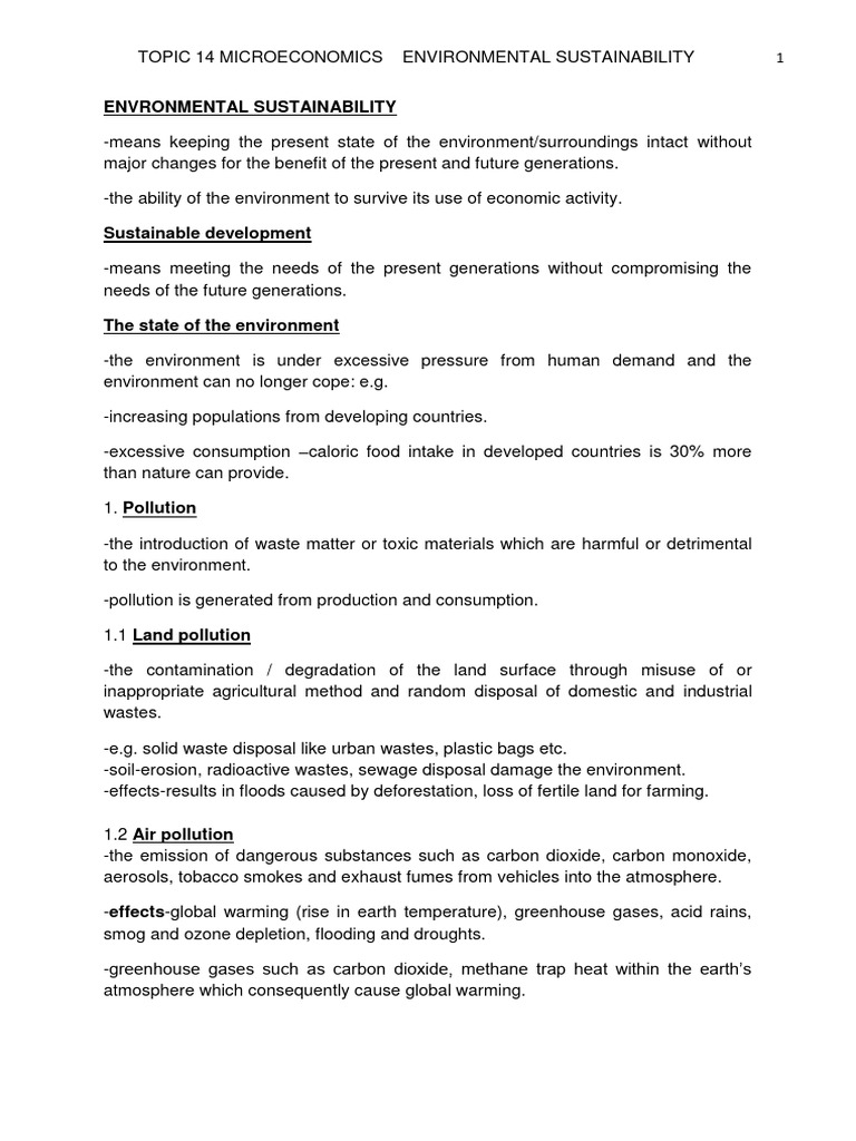 Topic 14 Environmental Sustainability Final | PDF | Climate Change ...